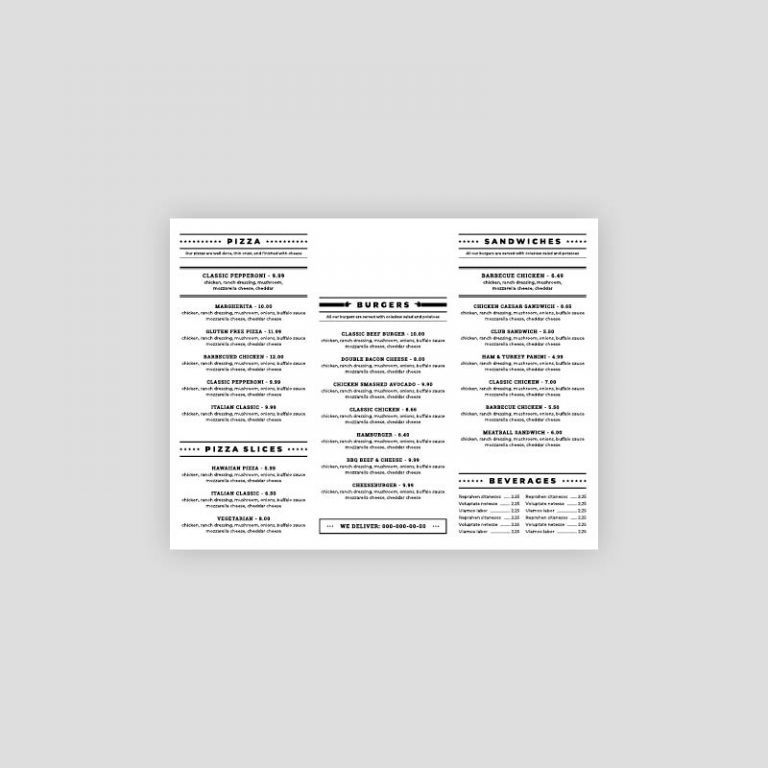 Cafe Menu (Black / White) – Print Dynamics